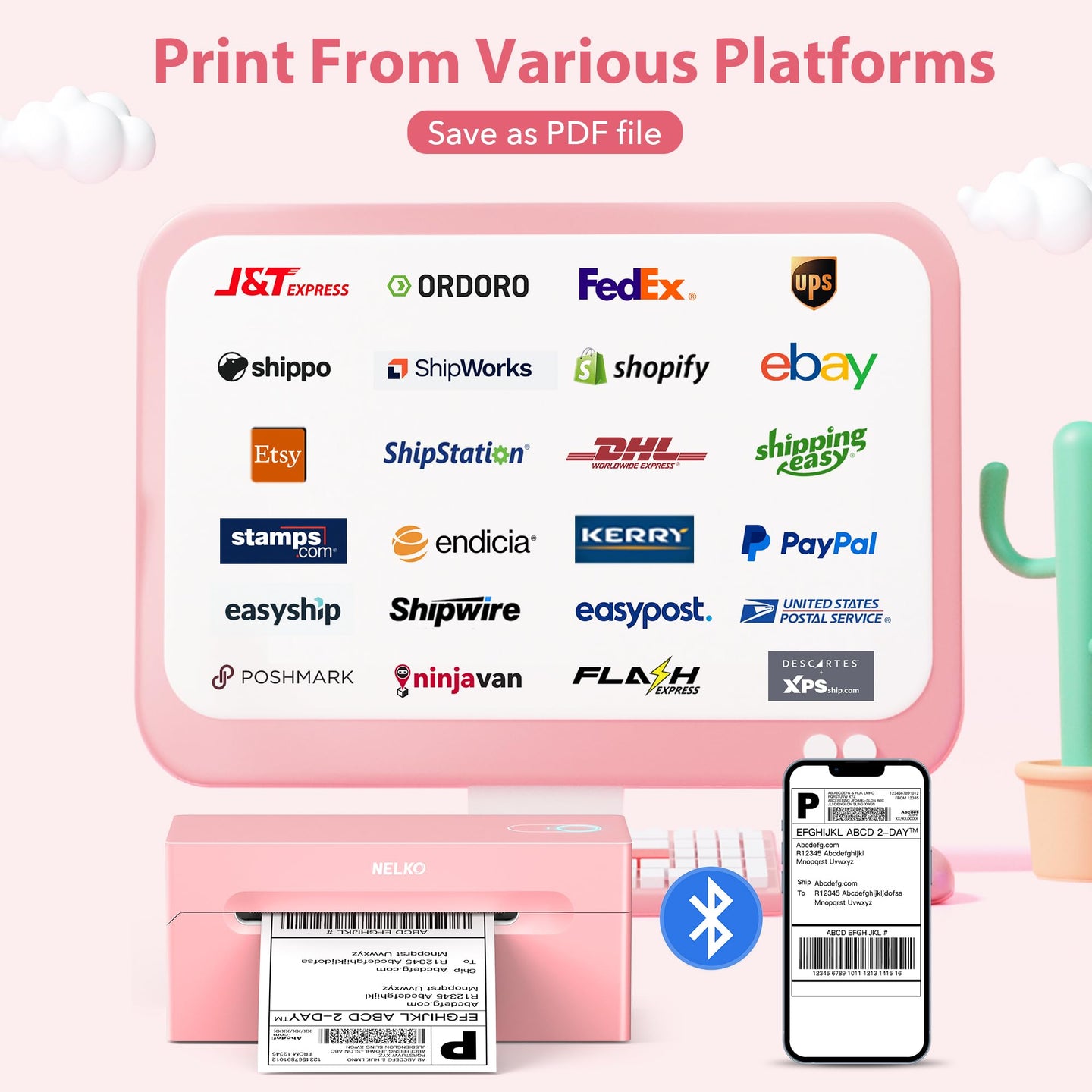 Nelko Bluetooth Thermal Shipping Label Printer PL70e(Pink) – nelkoprint